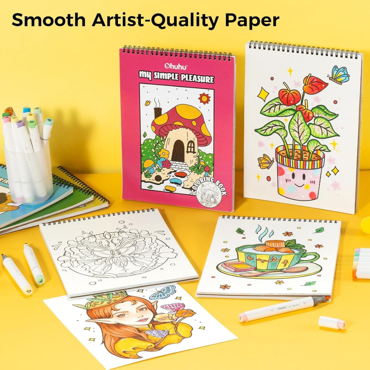 Ohuhu Bleedproof Coloring Book My Simple Pleasure | Stamp & Print It Now
